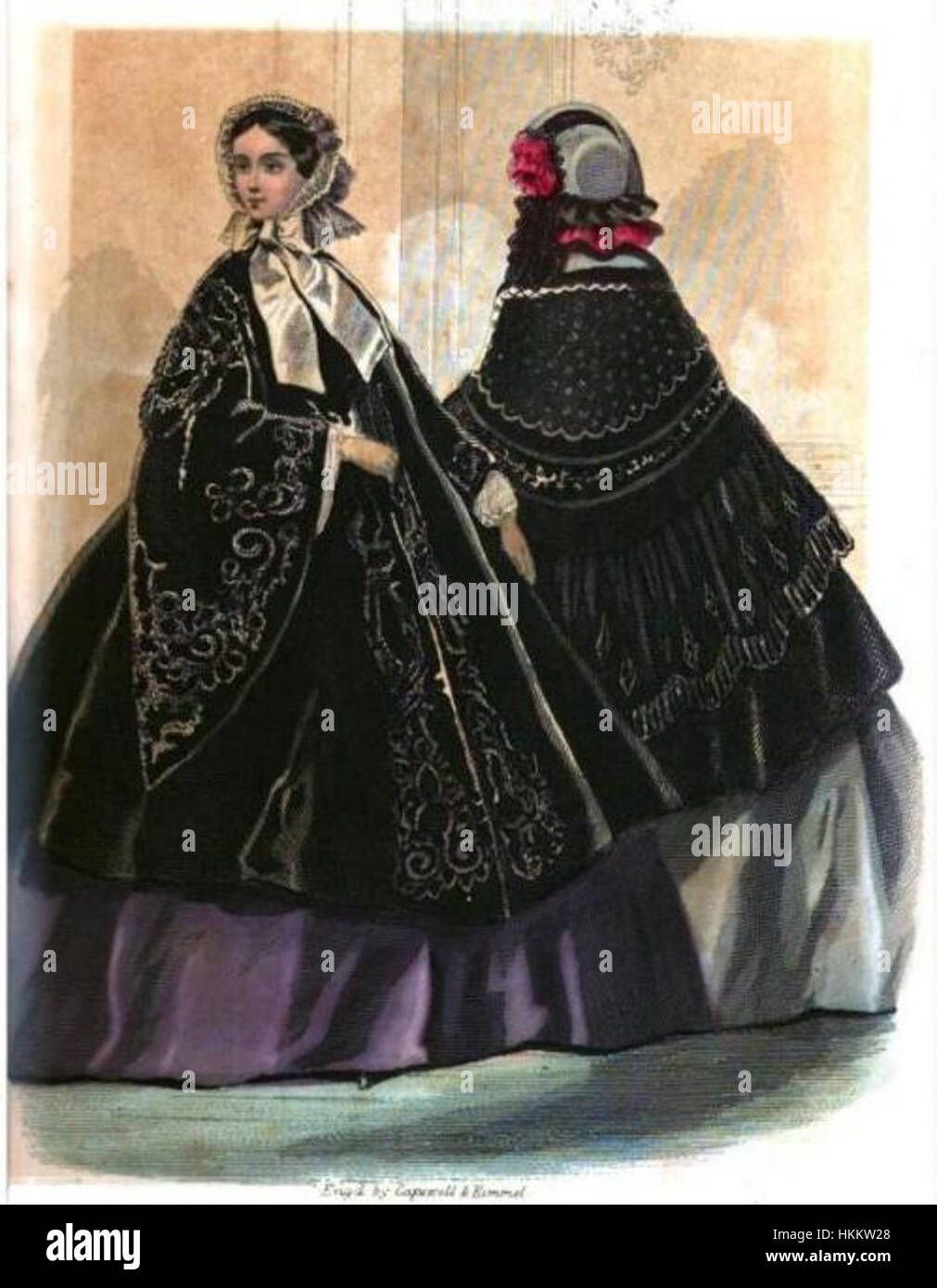 This fashion plate from 1860 depicts the clothing styles of the mid ...