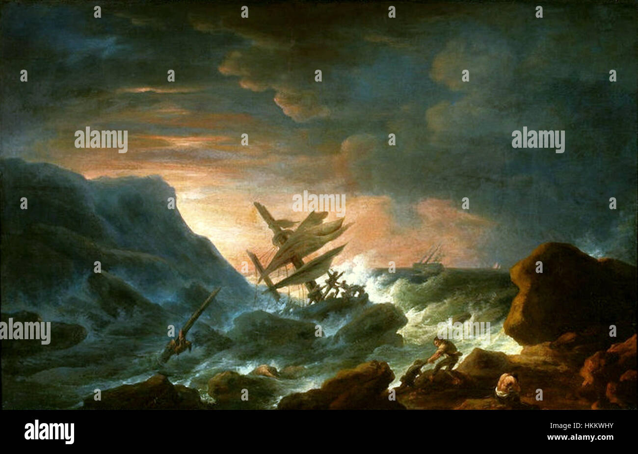 A painting by Lampi, depicting a group of castaways stranded on a beach ...