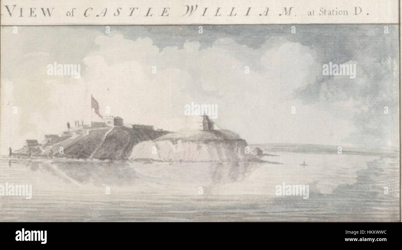 This 1773 painting by Pierie depicts Castle William II in Boston Harbor ...