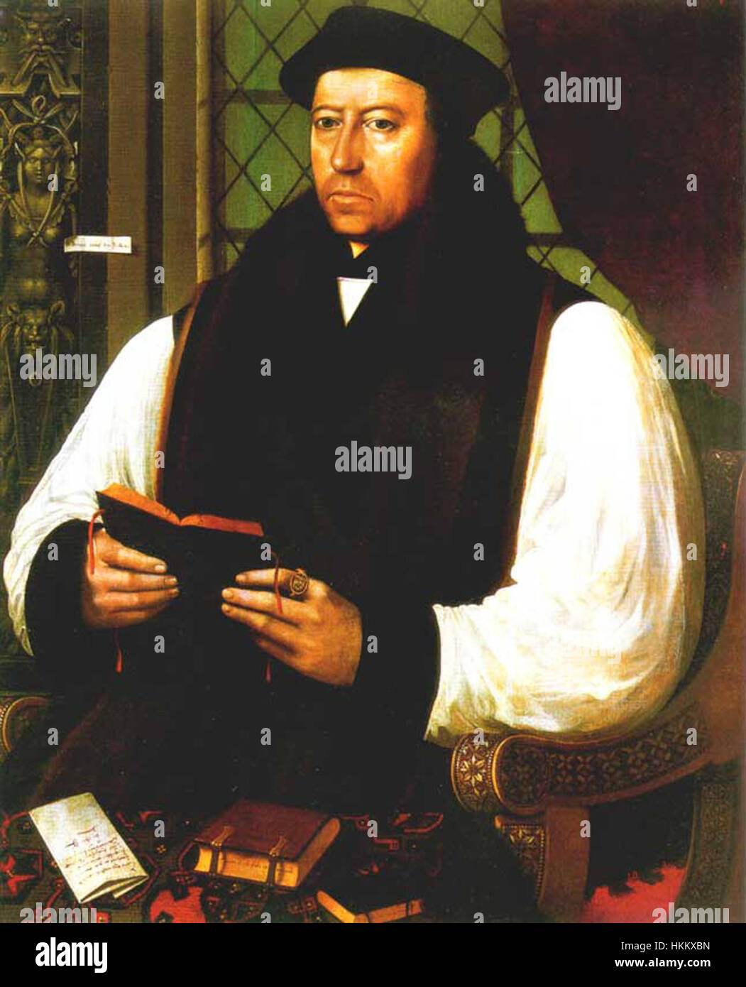 This artwork depicts Thomas Cranmer, Archbishop of Canterbury ...