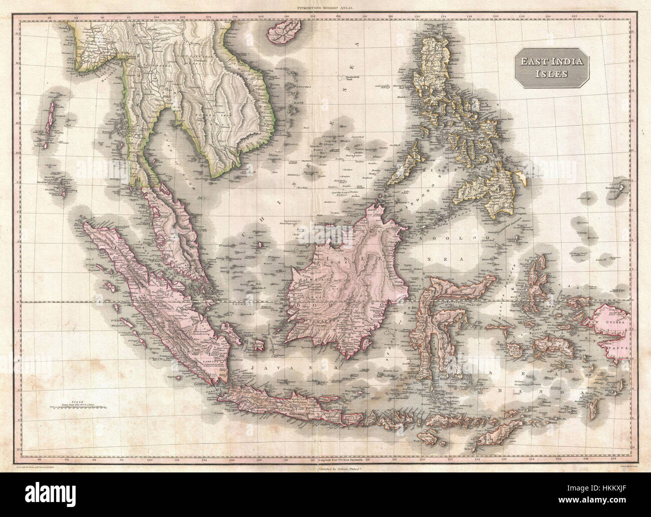 A 1818 map by Pinkerton, depicting the East Indies and Southeast Asia ...
