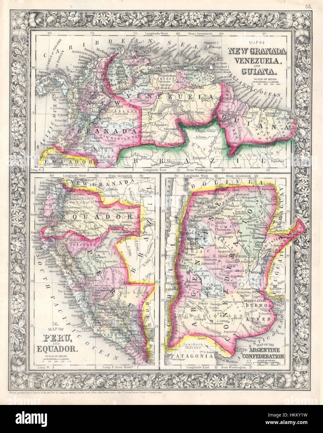 The 1864 Mitchell Map shows the geographic layout of Peru, Ecuador ...