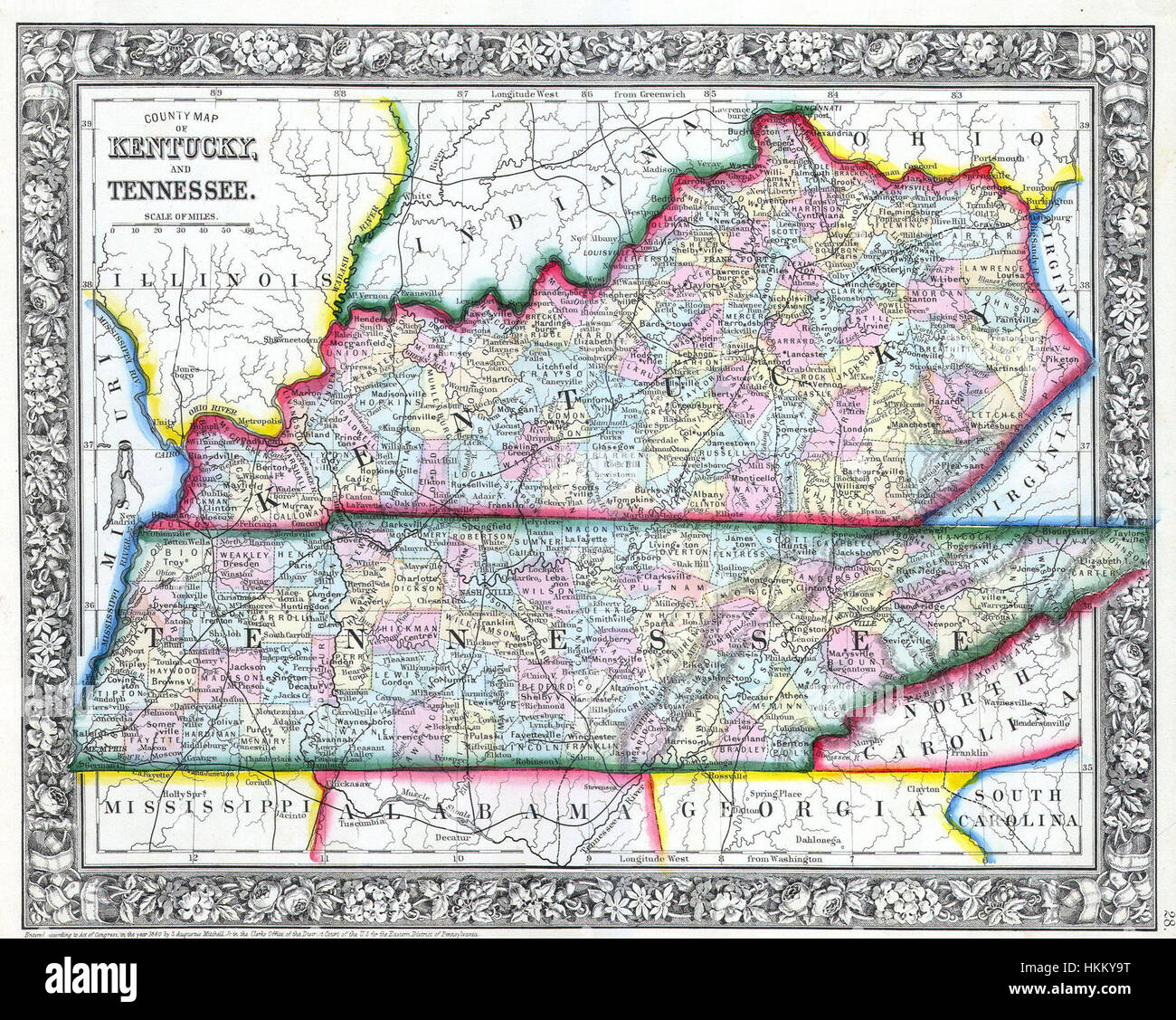 1862 Mitchell Map of Kentucky and Tennessee - Geographicus - KTTN-m-62 ...