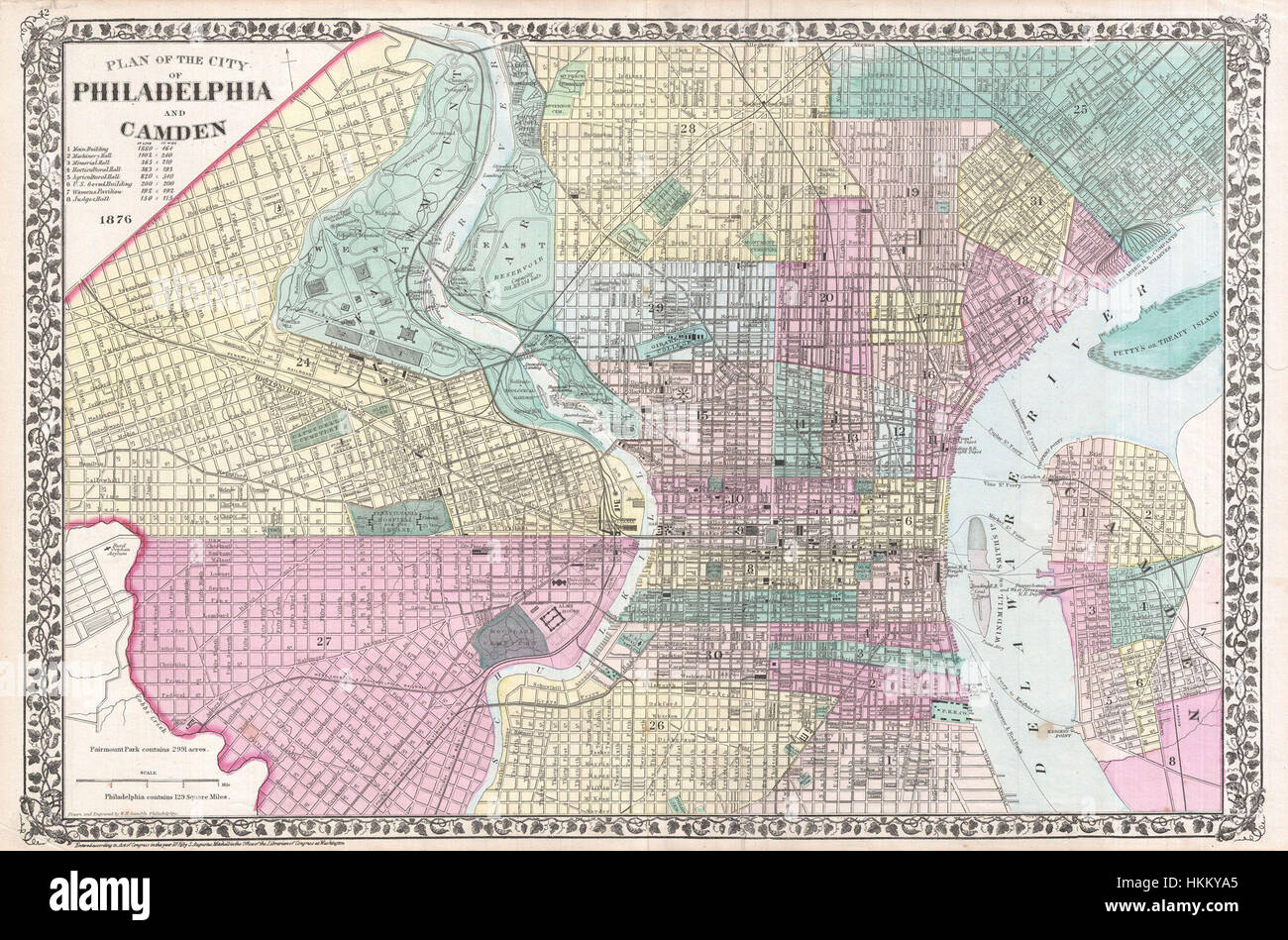 This 1876 Mitchell map of Philadelphia, Pennsylvania, provides a ...