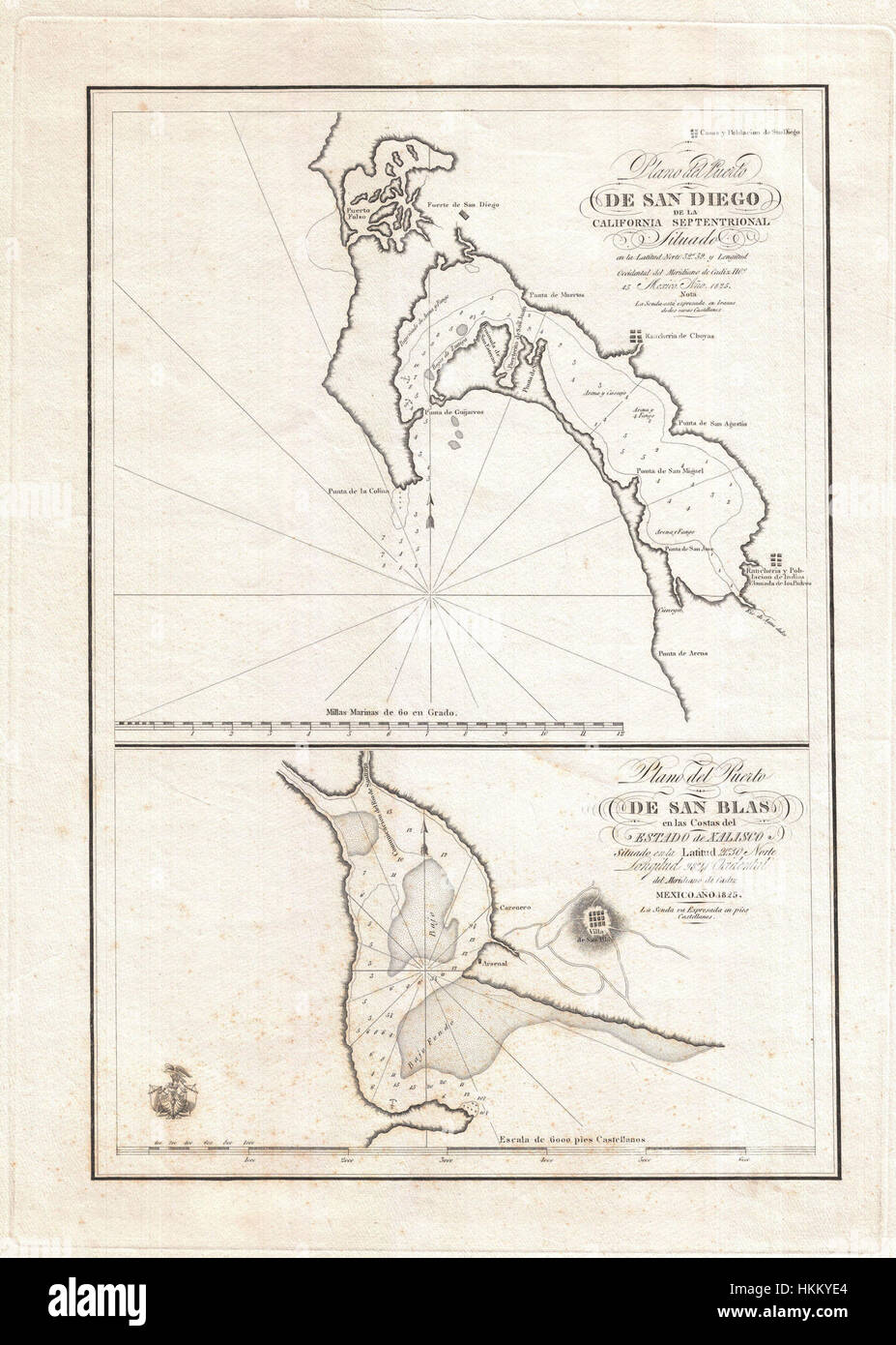 The 1825 Victoria Map of San Diego, California and San Blas, Mexico is ...