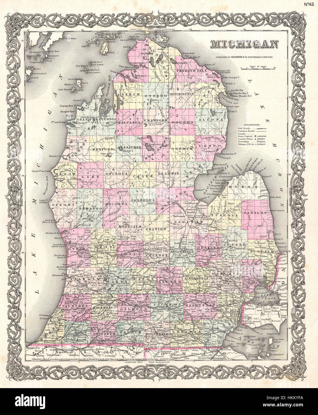 This historical map from 1855, created by Colton, illustrates the state ...