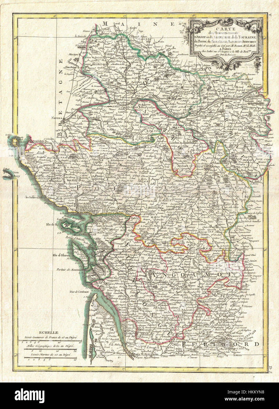 1771 Bonne Map of Poitou, Touraine and Anjou, France - Geographicus ...