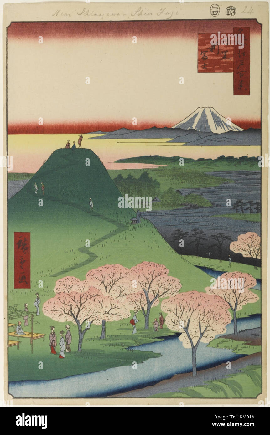 A ukiyo-e woodblock print depicting various views of Edo, capturing the ...