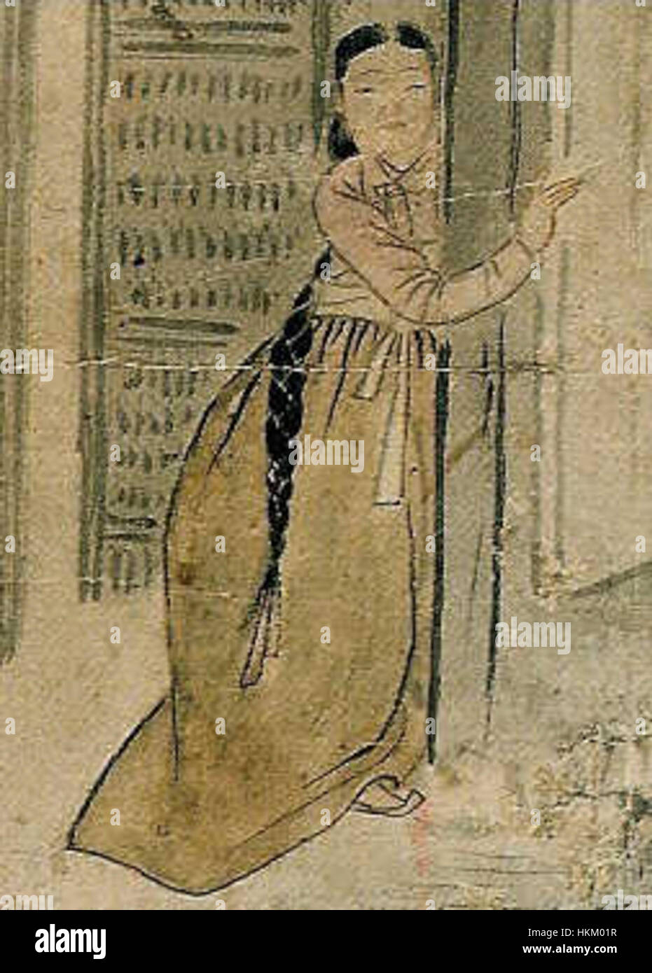 A portrait of an 18th-century maid, depicted in a detailed painting ...