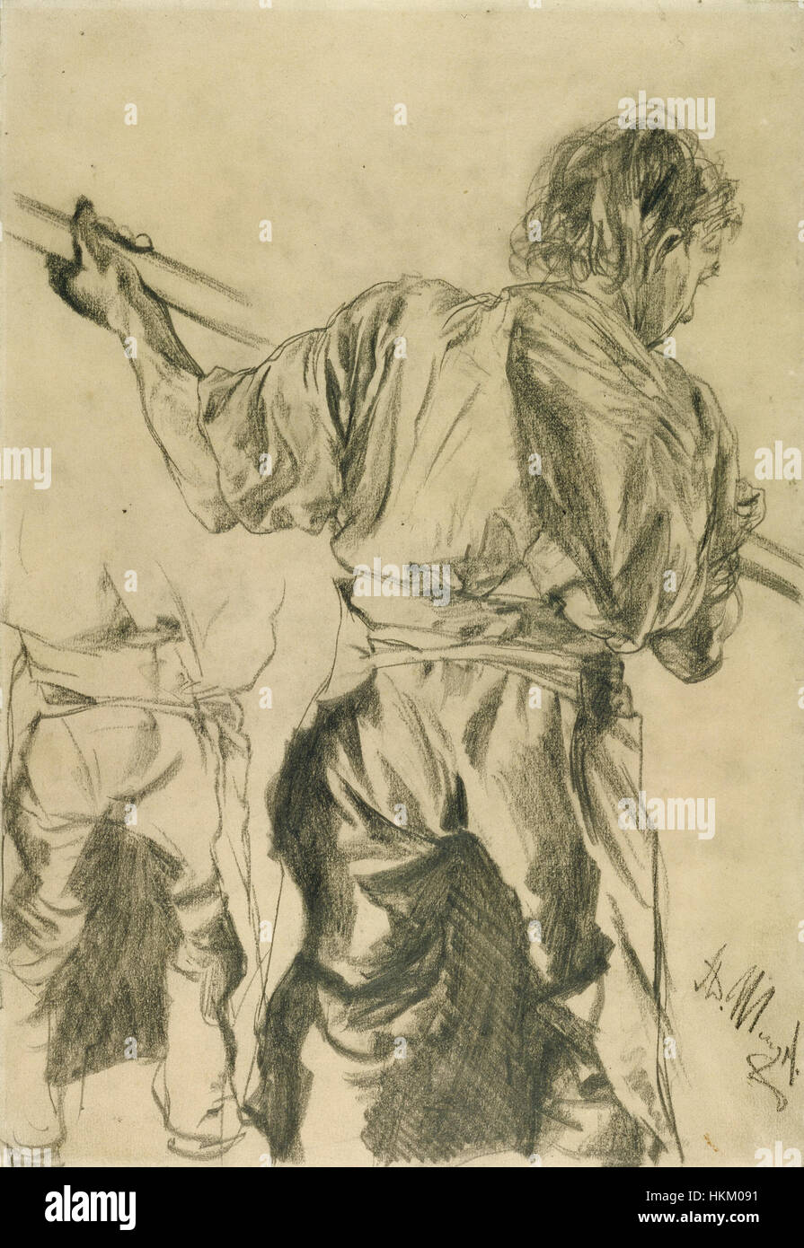 A study of figures by Adolph Menzel, created in 1872. This sketch ...