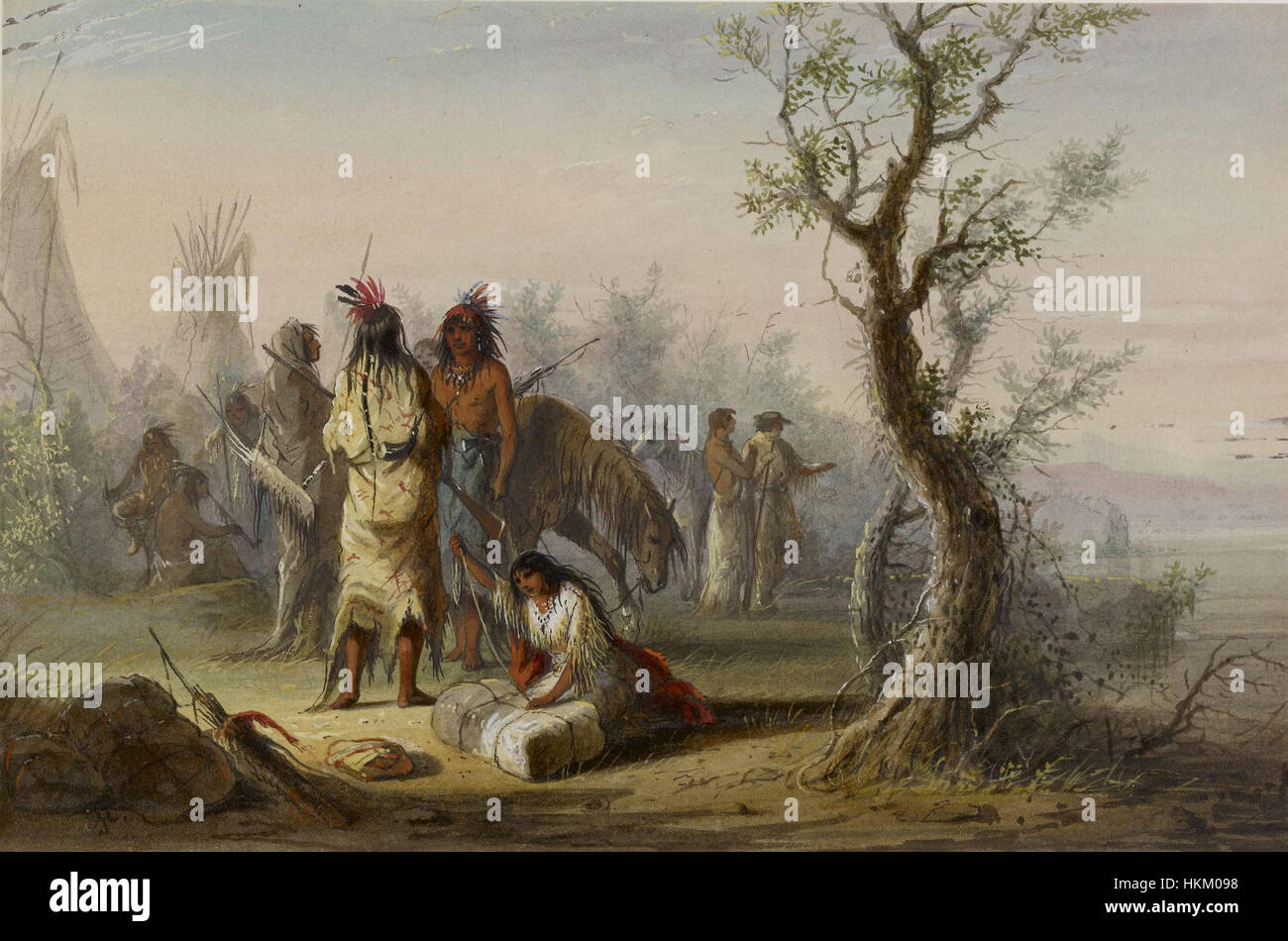 'An Indian Camp' by Alfred Jacob Miller is a vivid depiction of Native ...