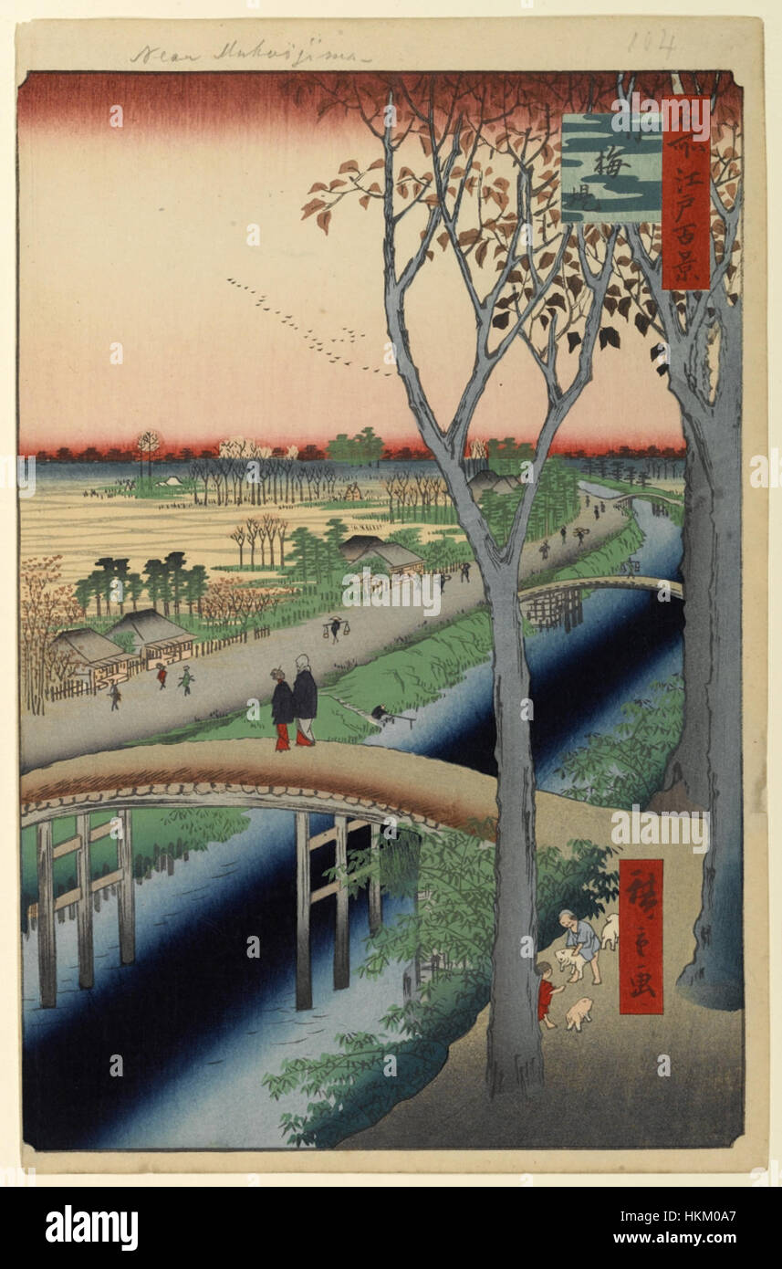 This historical artwork from the Edo period, titled '100 Views Edo 104 ...