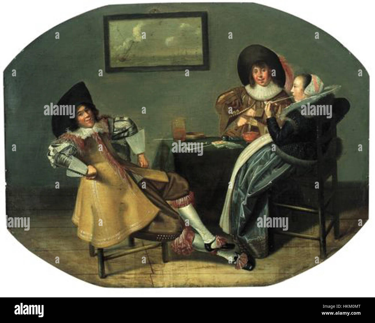 A 17th-century oil painting by Dirck Hals depicting a card party ...