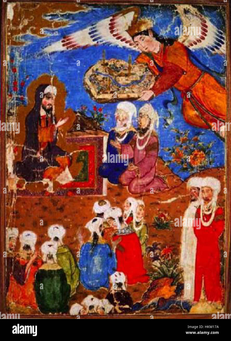 This painting illustrates an angel presenting a town to the Prophet ...