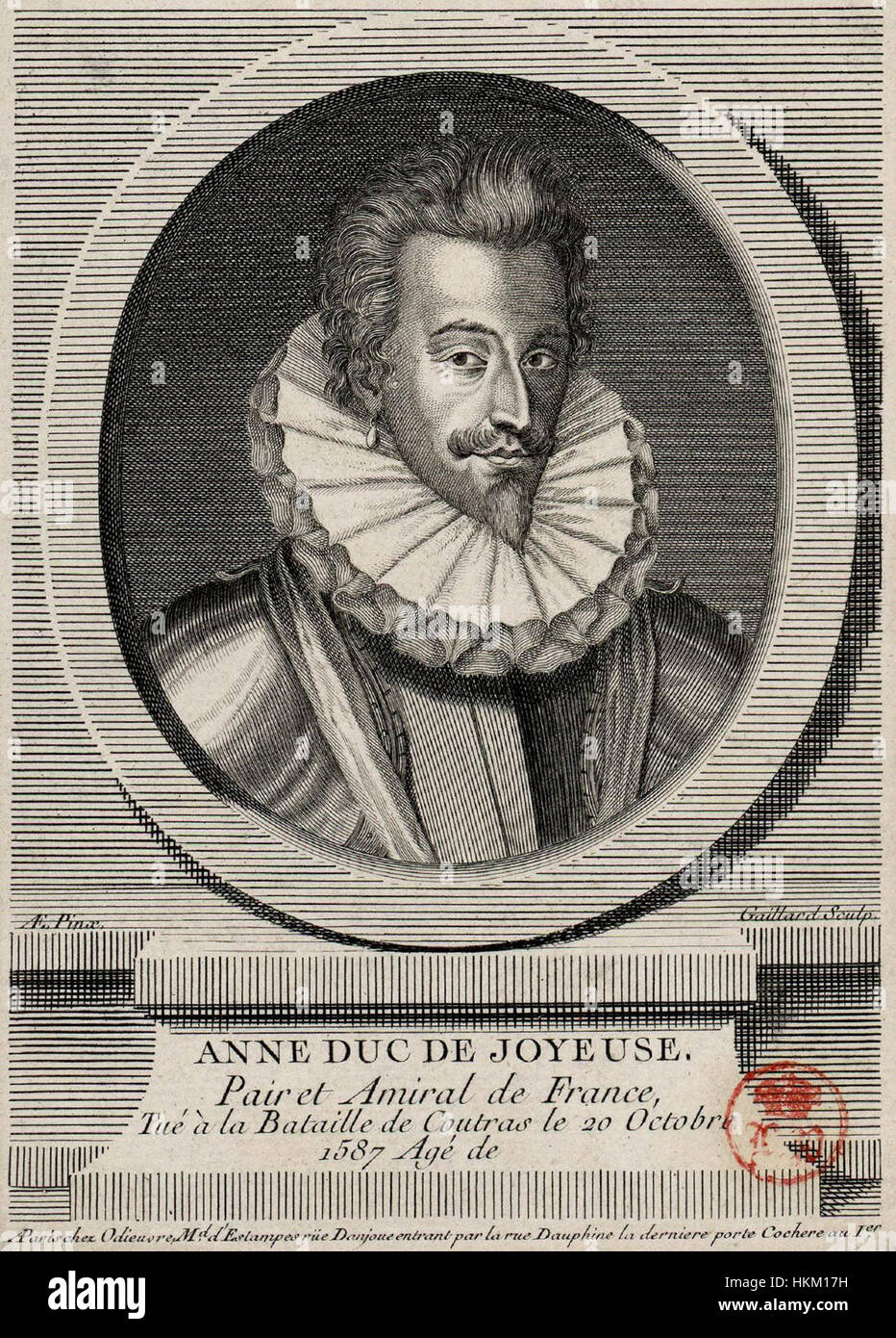 This engraving, titled 'AnnedeJoyeuse', showcases an intricately ...
