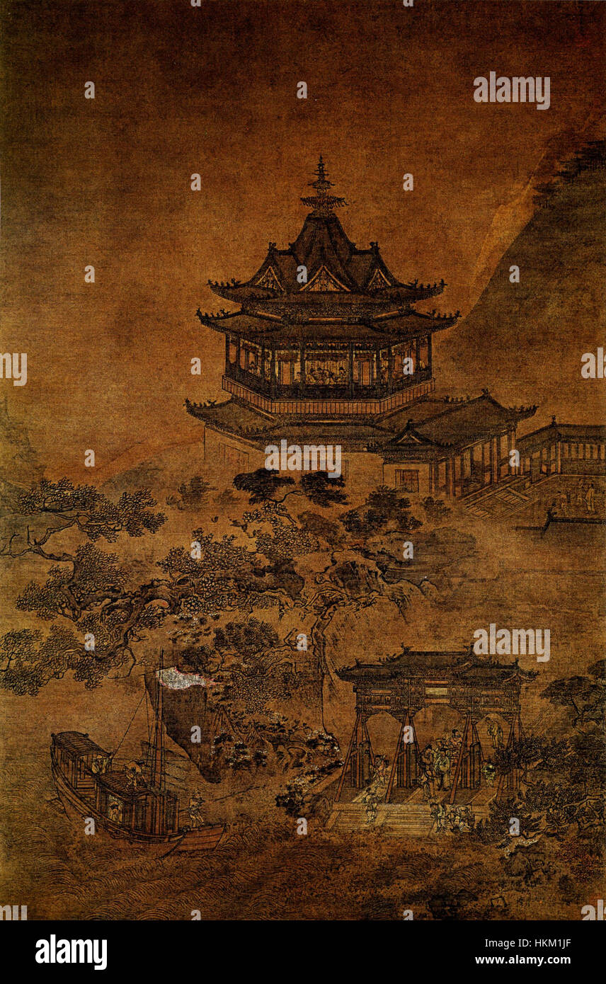 'Yueyang Tower' by An Zhengwen depicts the famous Chinese architectural ...