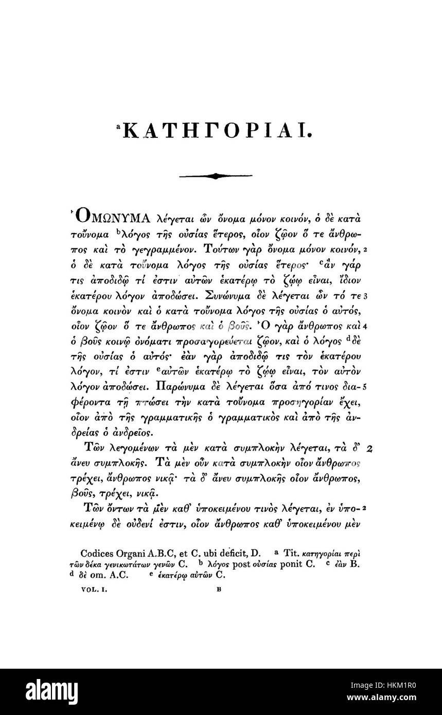 The first page of Aristotle's 'Categoriae' (Categories) presents his ...