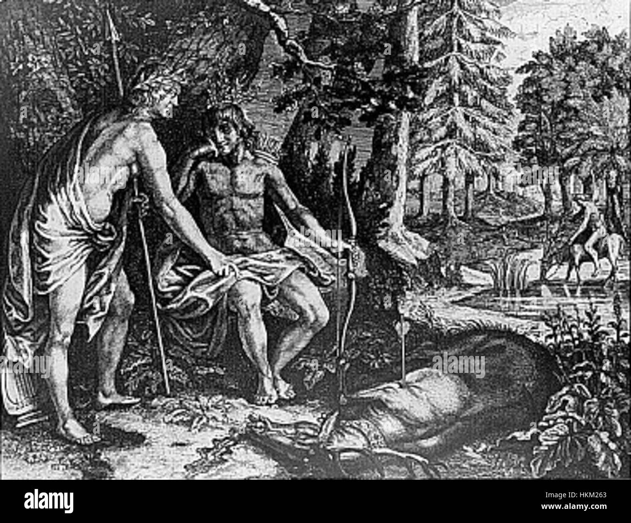 This engraving titled ‘Apollo e Ciparisso’ illustrates a scene from ...