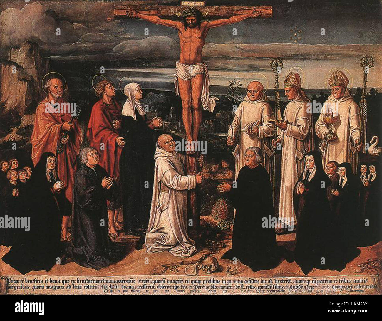 *Christ on the Cross with Carthusian Saints* by Anton von Worms Woensam portrays the crucifixion ...