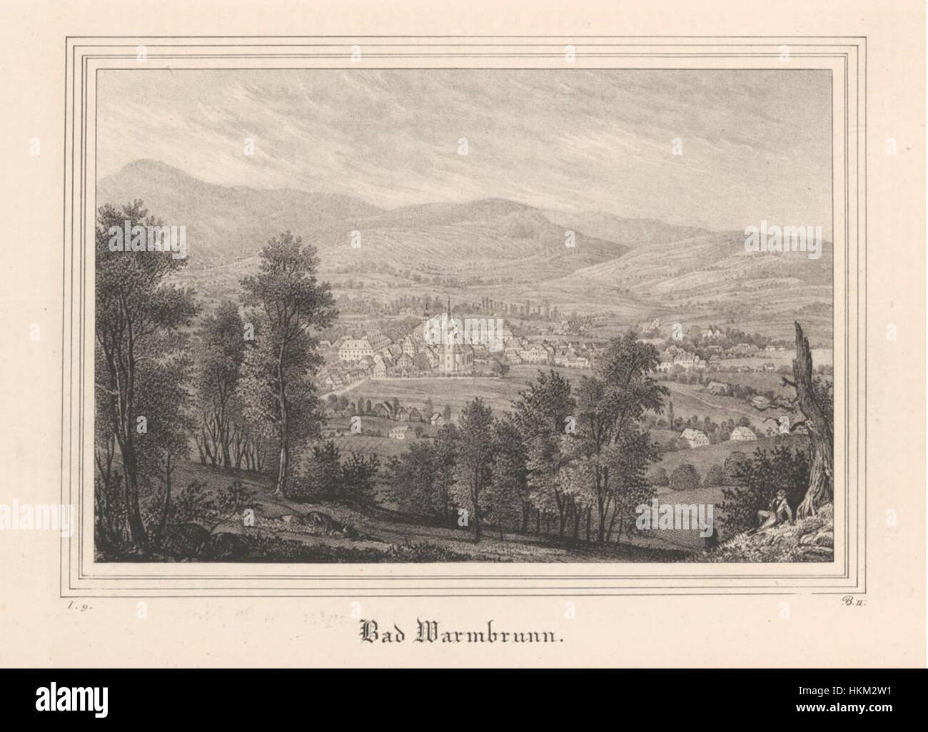 'Bad Warmbrunn' depicts a scene from the German spa town, showcasing ...