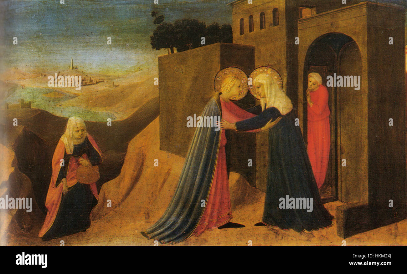 'Visitazione' by Angelico is a detailed fresco that portrays the ...