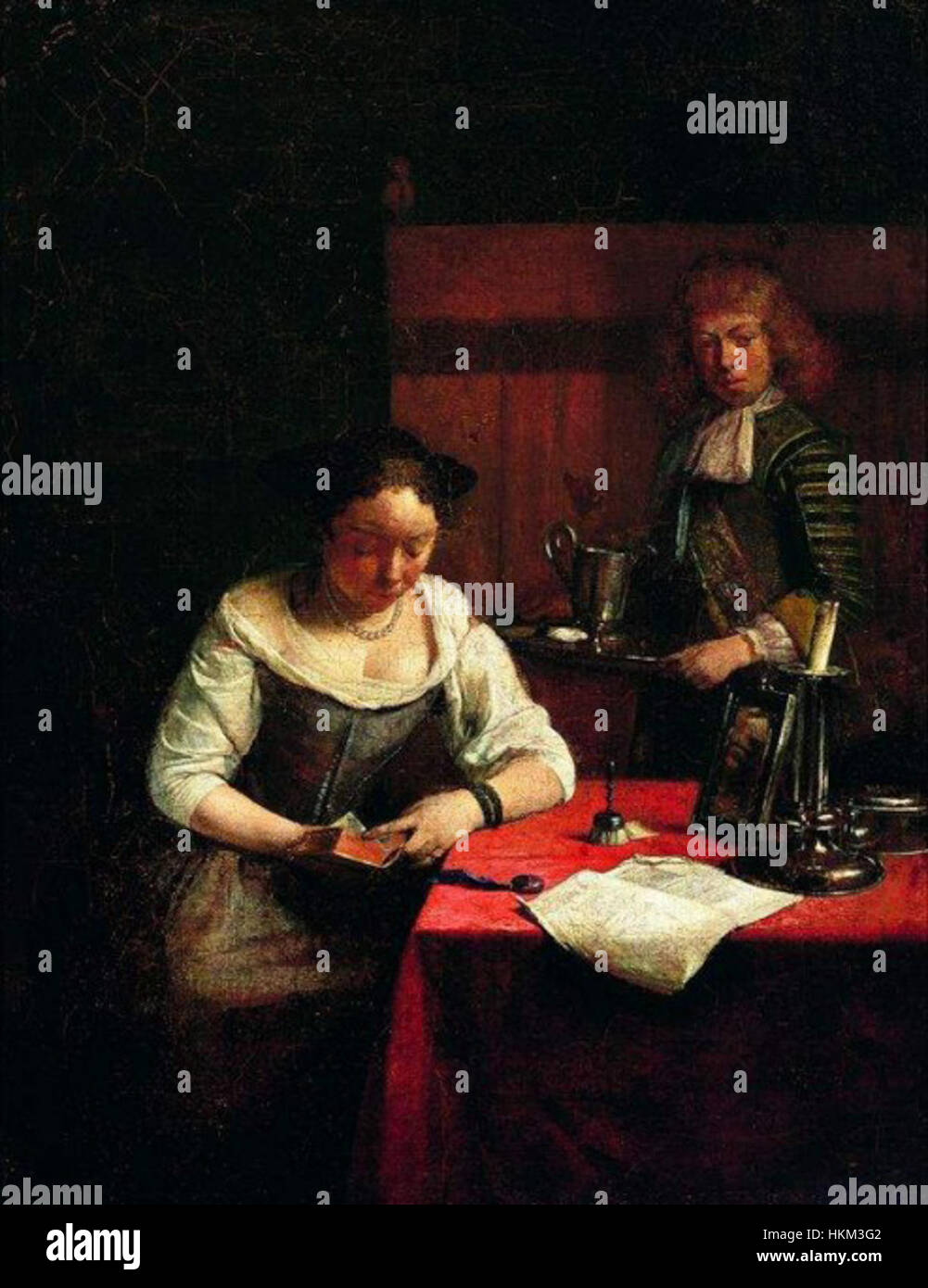 This painting by artist Borch depicts a woman reading, capturing the ...