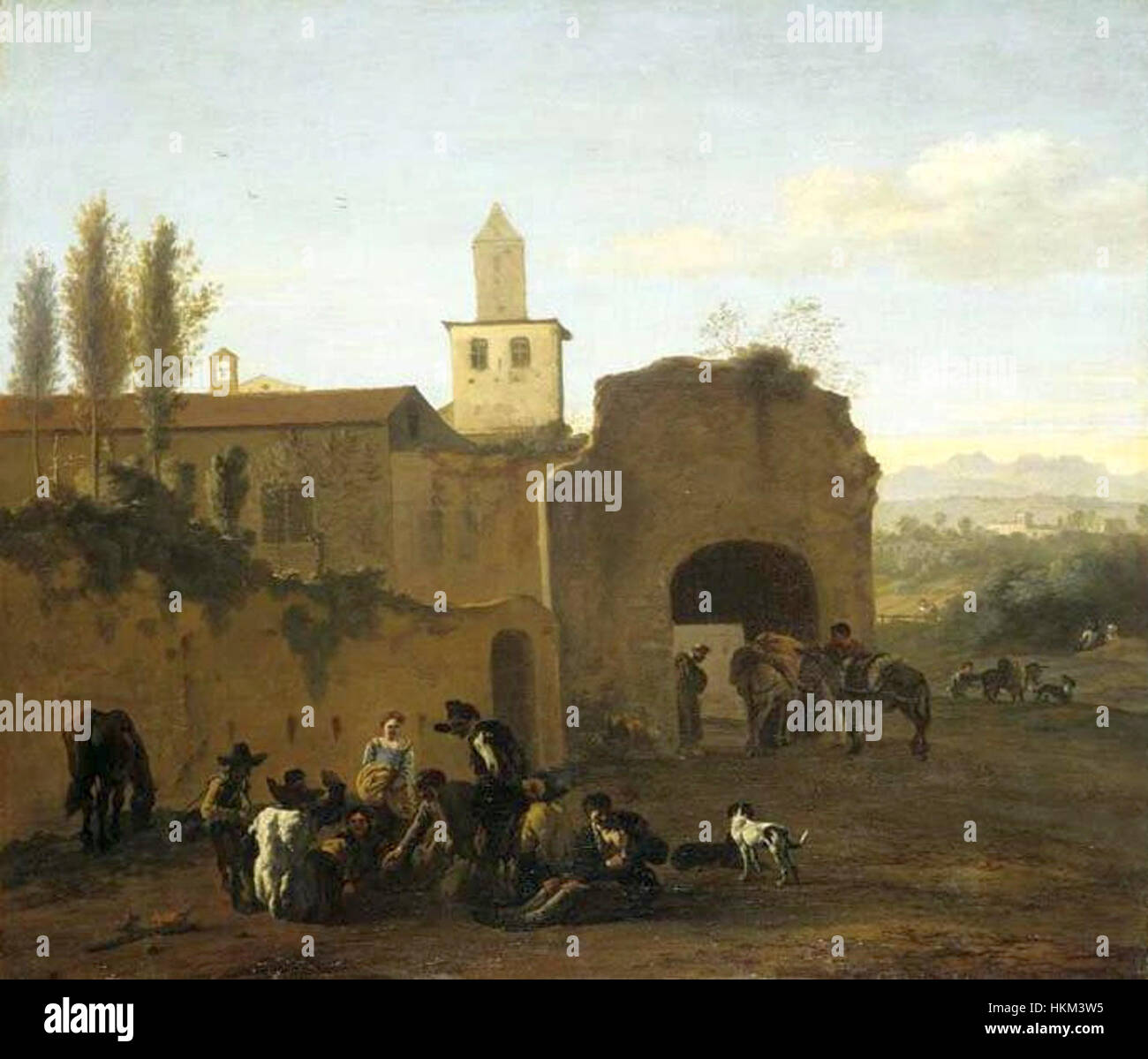 This painting by Dujardin shows a lively scene of *Morra* players, an ...
