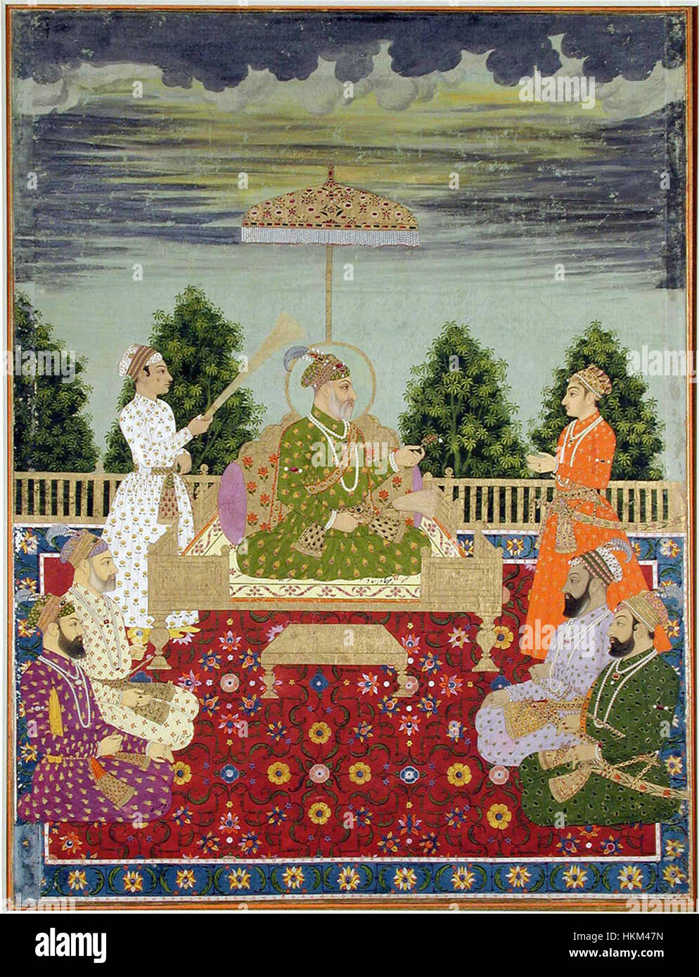 This painting depicts Bahadur Shah, the last Mughal emperor, with his ...