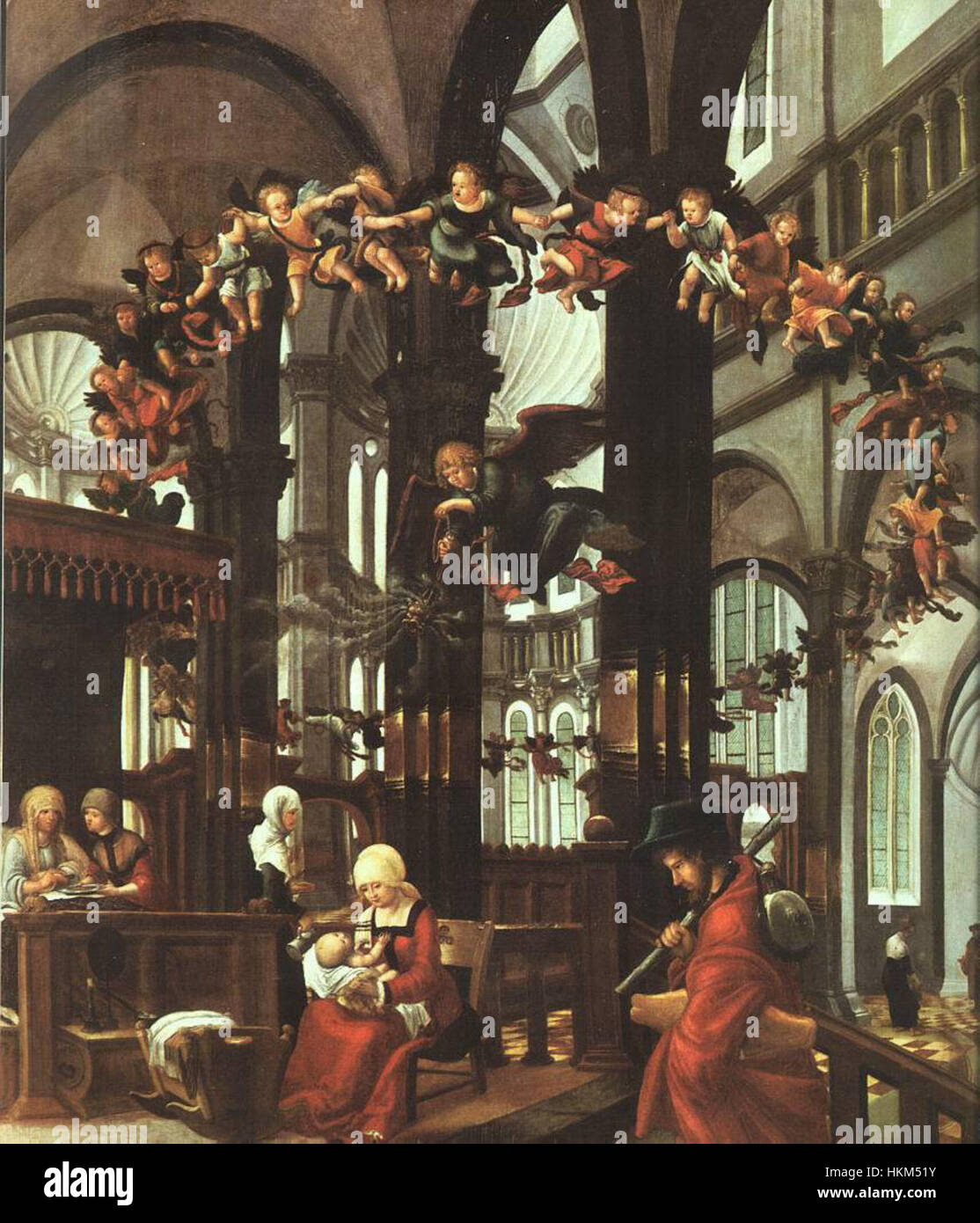 Albrecht Altdorfer’s 'The Birth of the Virgin' is a religious painting depicting the birth of ...