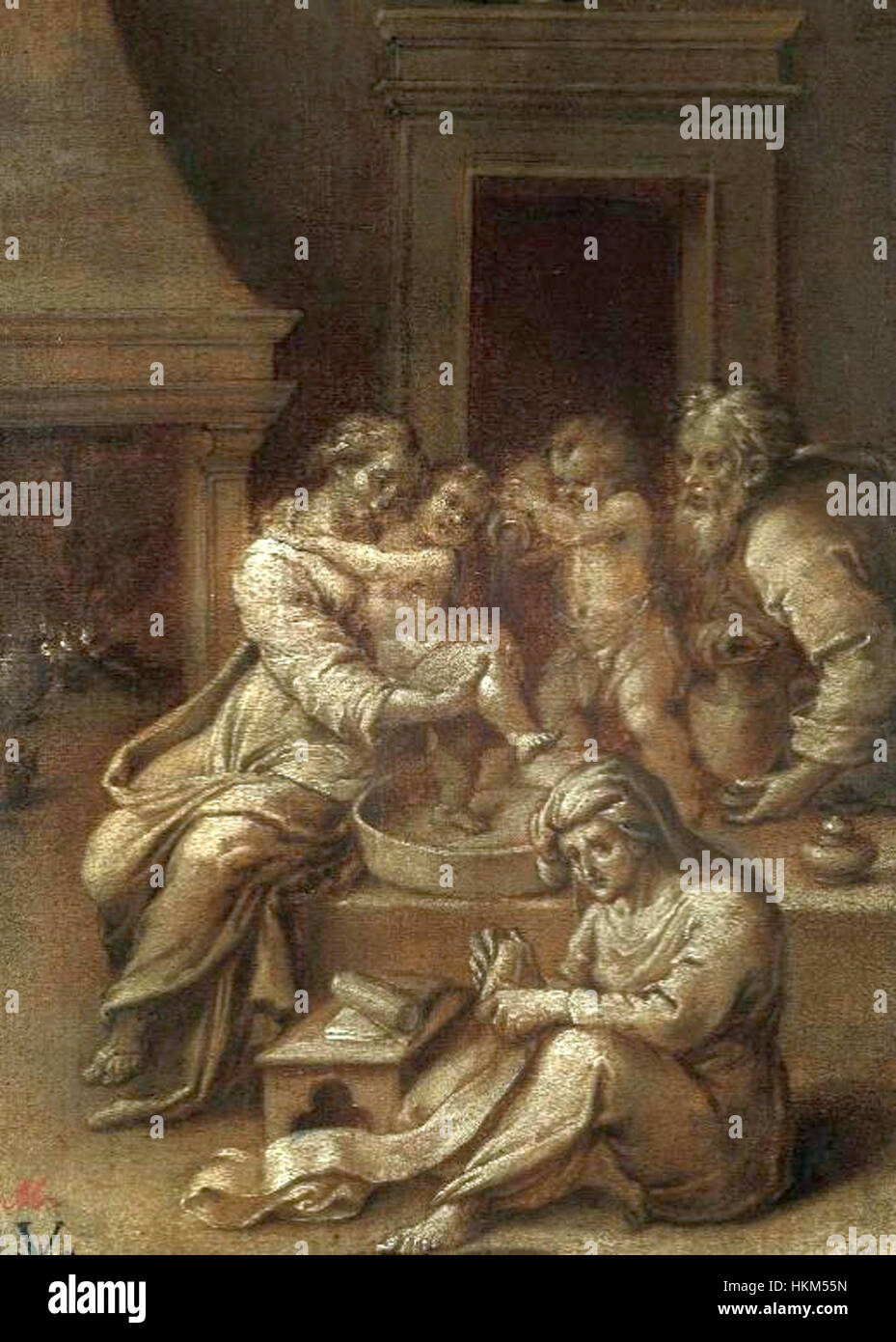 Raphael's 'Bath of the Child' is an oil painting that portrays a serene ...