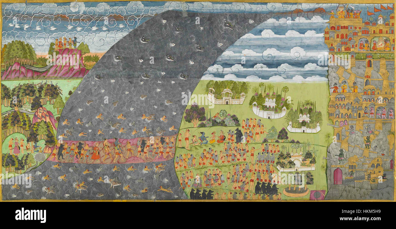 This painting, *7 Rama's Army reaches Lanka*, illustrates a scene from ...