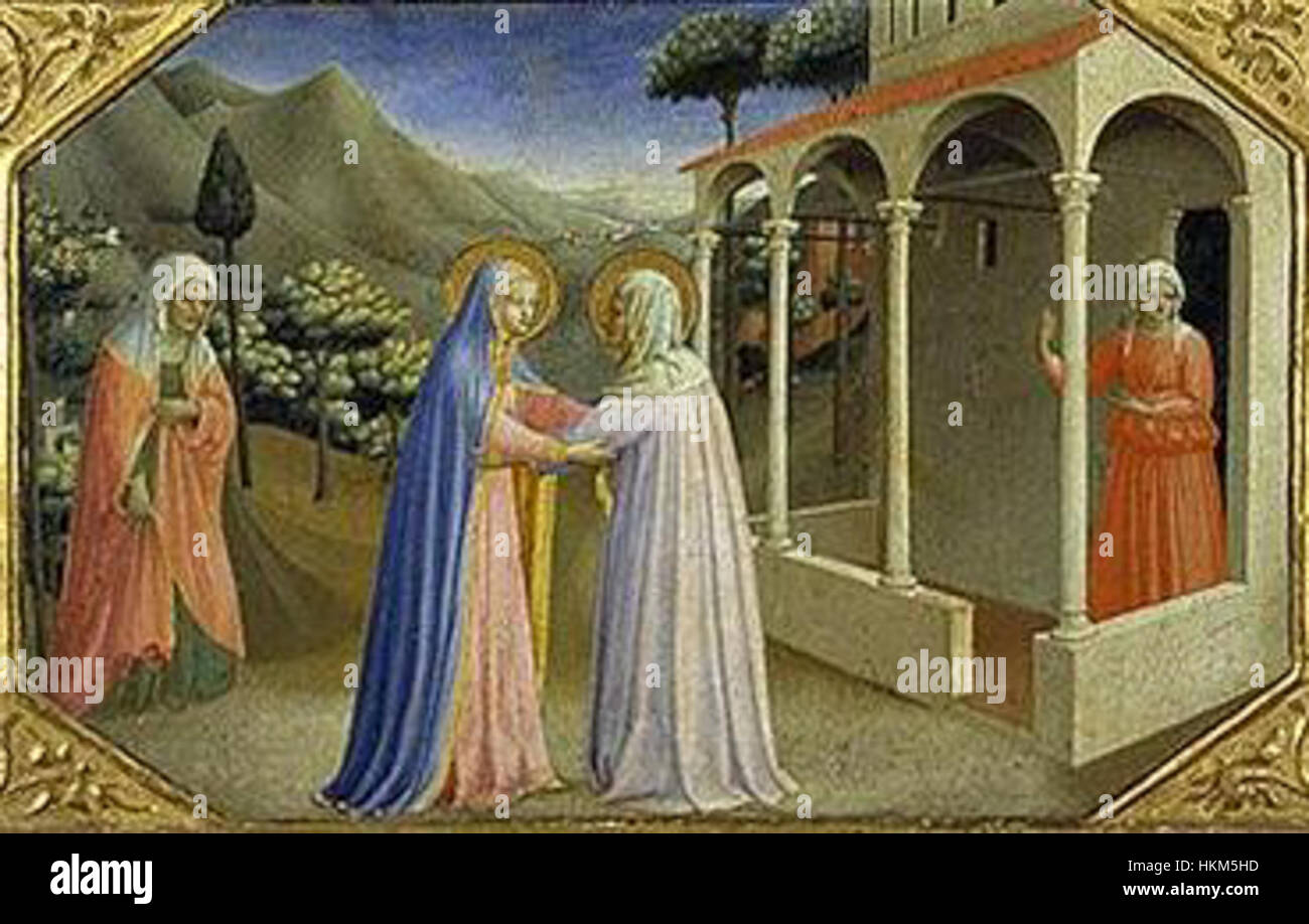 Fra Angelico's predella of the Annunciation, featuring the Visitazione (Visitation), exemplifies ...