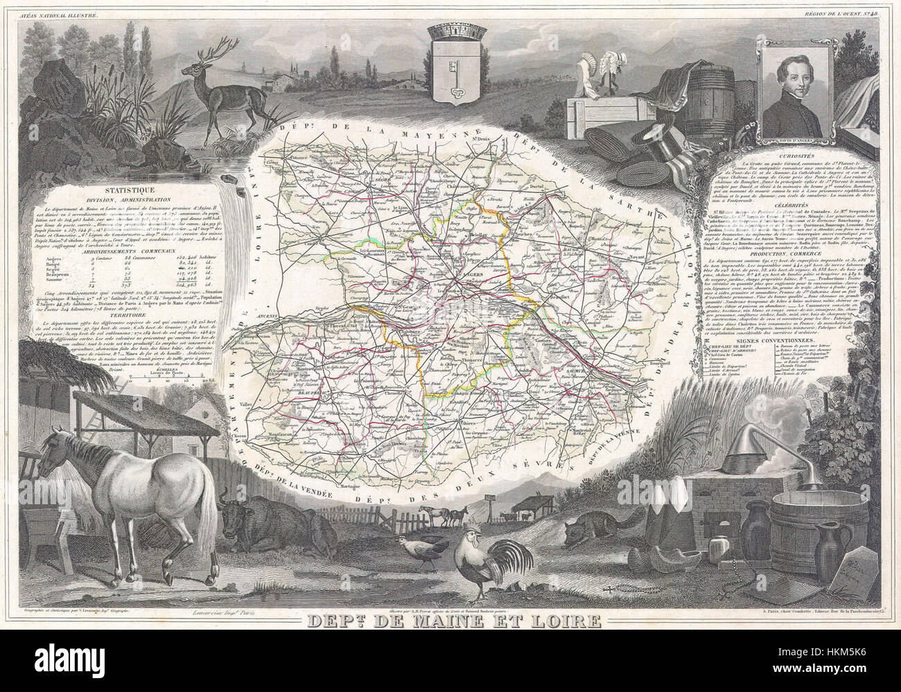 1847 Levasseur Map of Dept. Maine et Loire, France - Geographicus ...