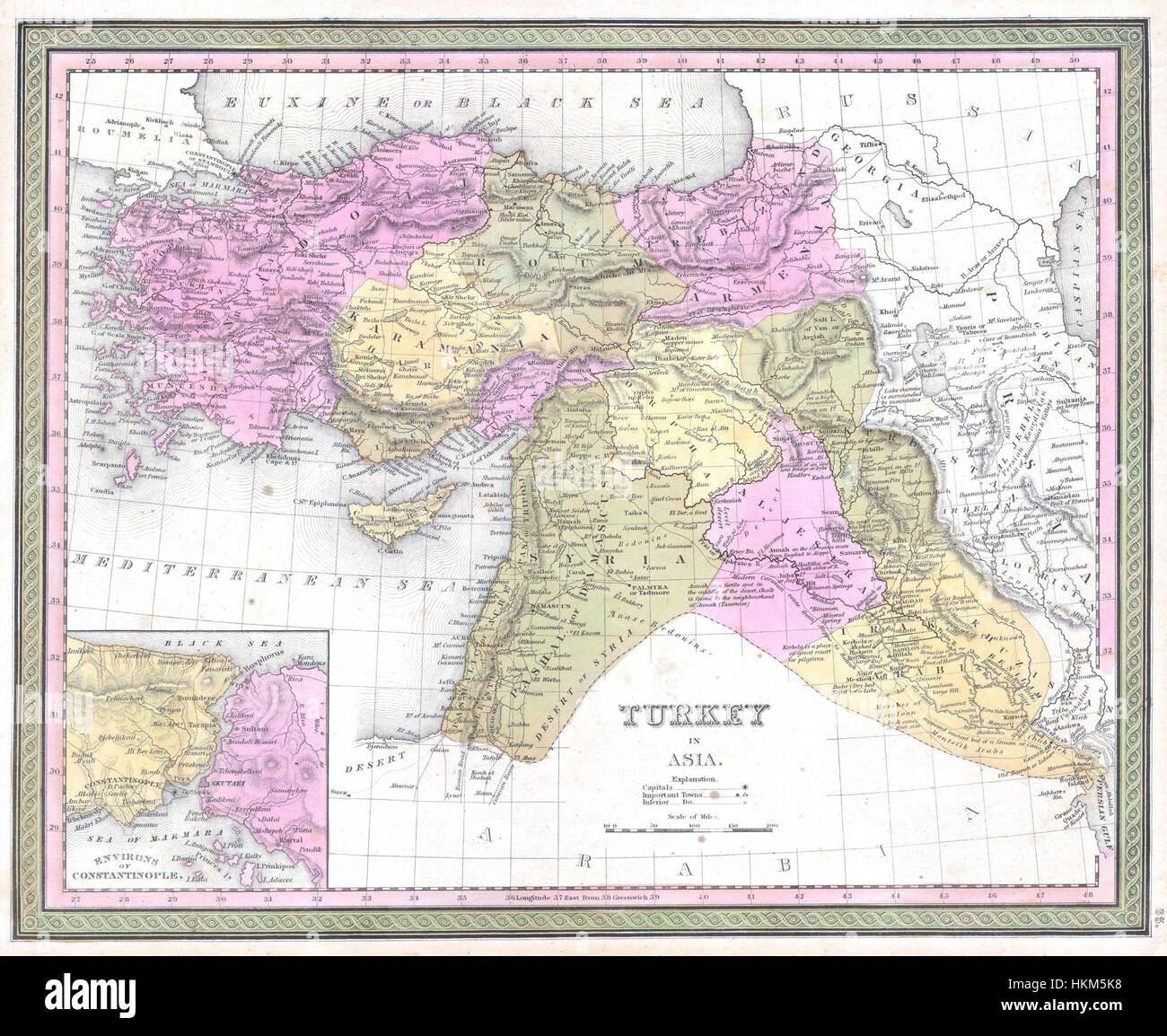 This 1849 map by Mitchell offers a detailed geographical view of Turkey ...