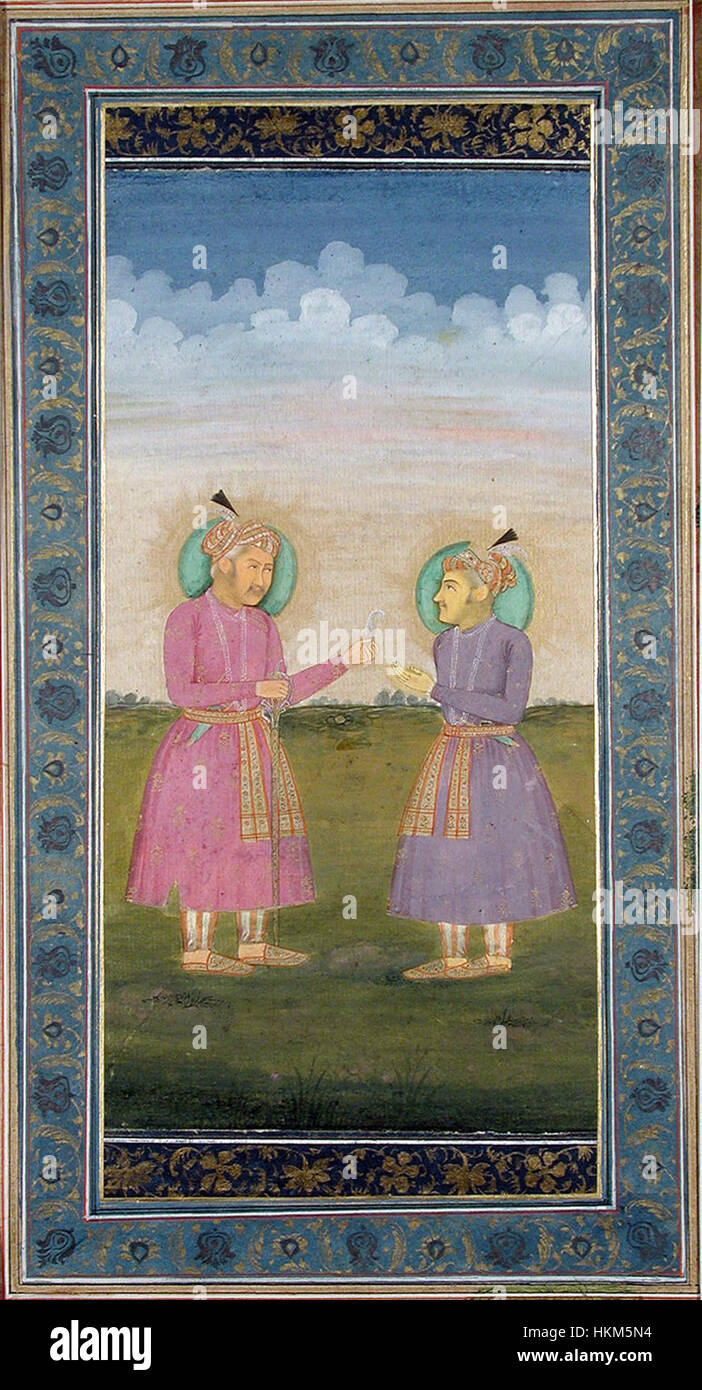 This painting from the Mughal Empire depicts Emperor Akbar handing a ...