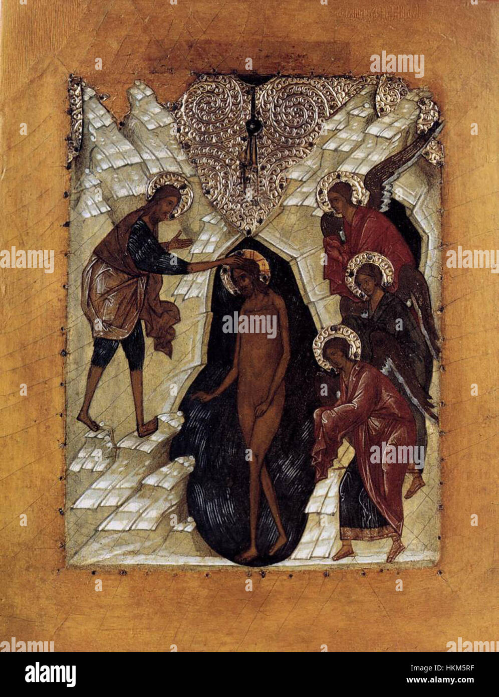 The 16th-century work 'The Baptism of Christ' by unknown painters is an ...