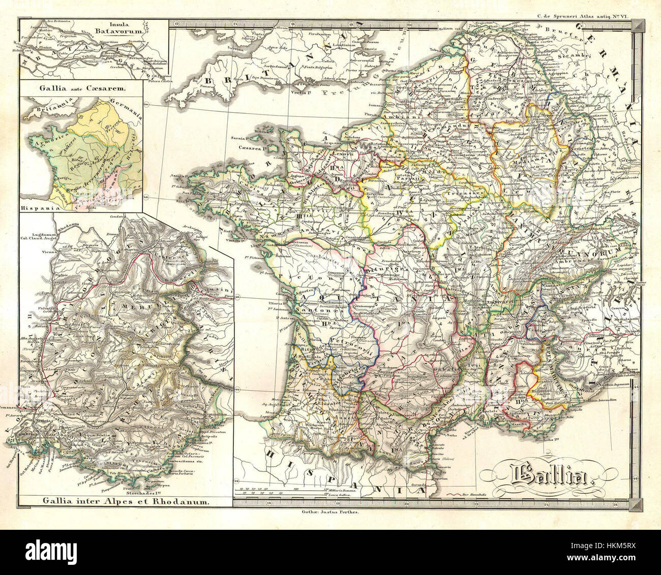 The 1855 Spruneri map depicts France as it was during the ancient Gaul ...