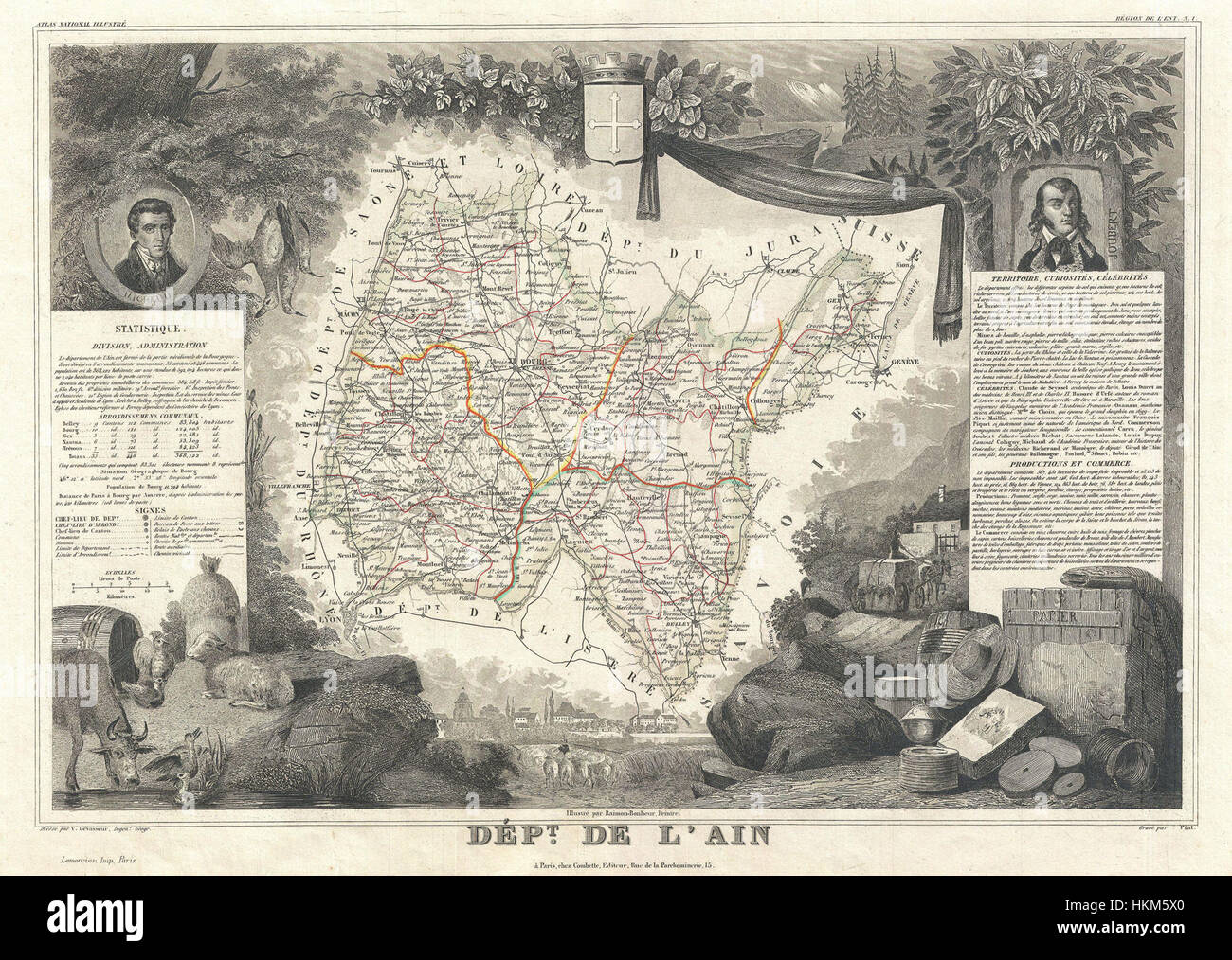 The 1852 Levasseur map of the Department L'Ain showcases the Bugey Wine ...
