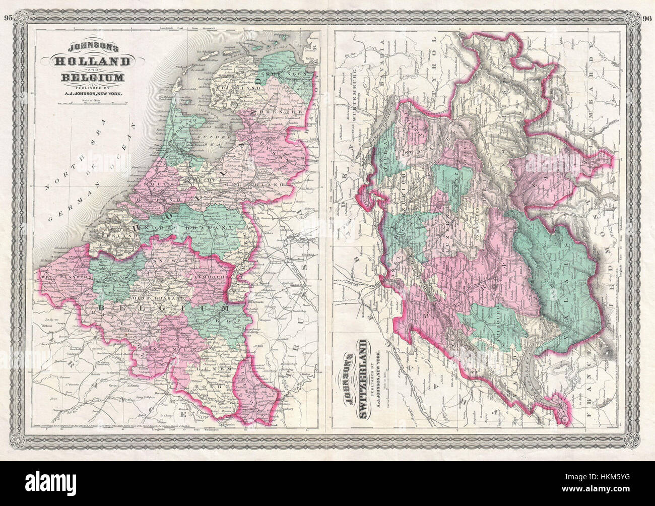 This 1870 map by Johnson depicts the geographical boundaries and ...
