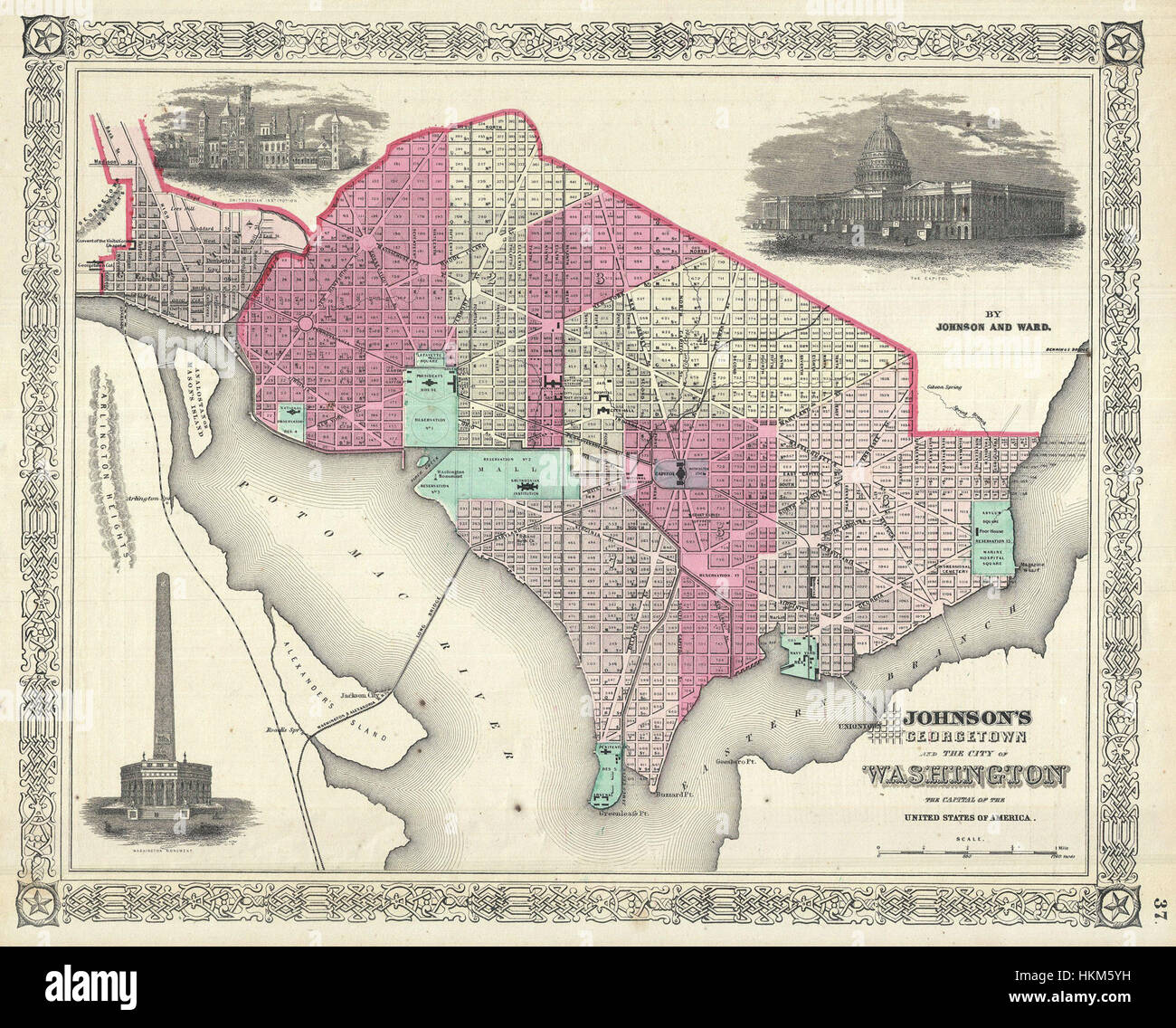 This 1866 map of Washington D.C., created by Johnson, provides a ...