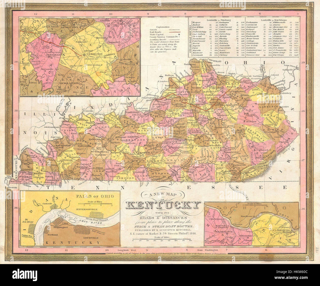 The 1846 Burroughs & Mitchell map of Kentucky is a historical ...