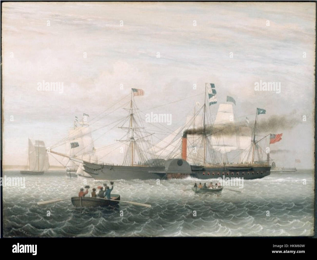 The painting '1848 Britannia Boston Harbor' by Fitz Henry Lane depicts ...