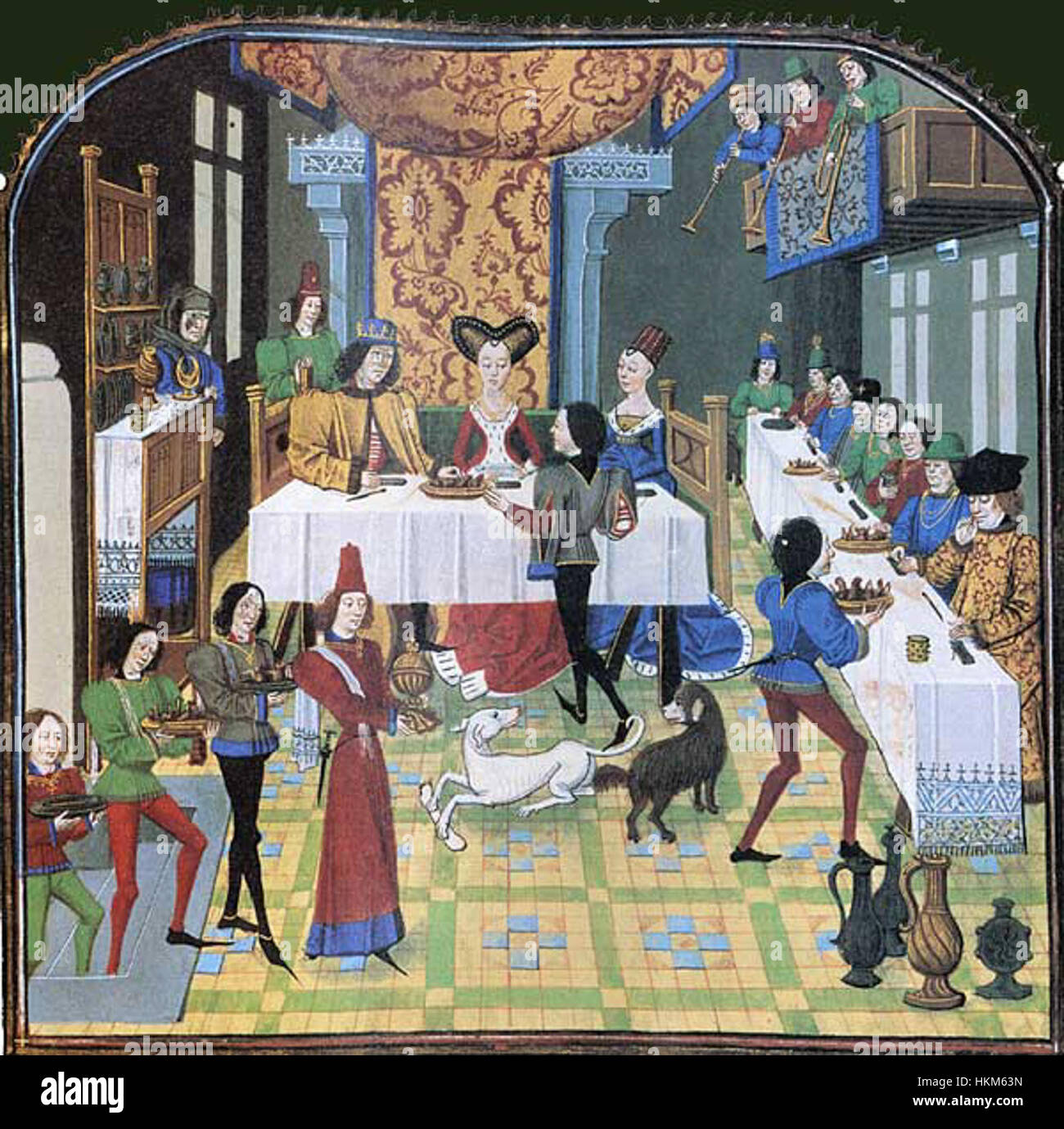 This 15th-century French painting depicts a lavish banqueting scene ...