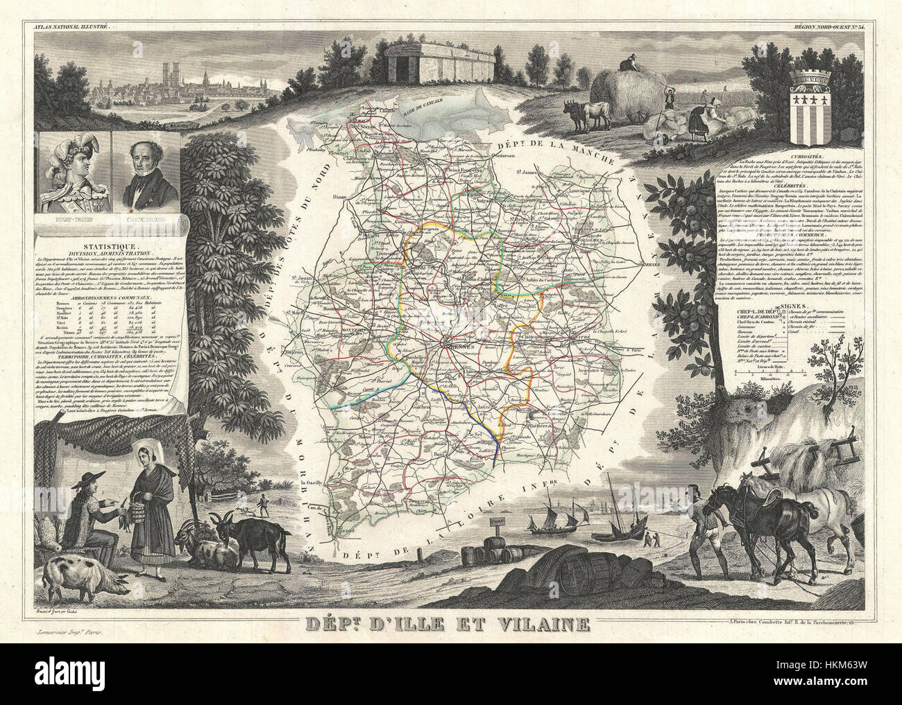 This 1852 map by Levasseur represents the Department of Ille-et-Vilaine ...