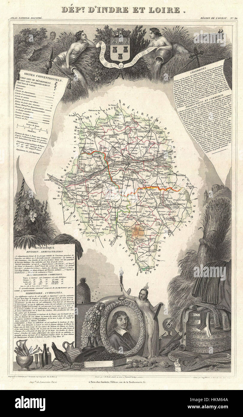 This 1852 map by Levasseur details the Department d'Indre Et Loire in ...