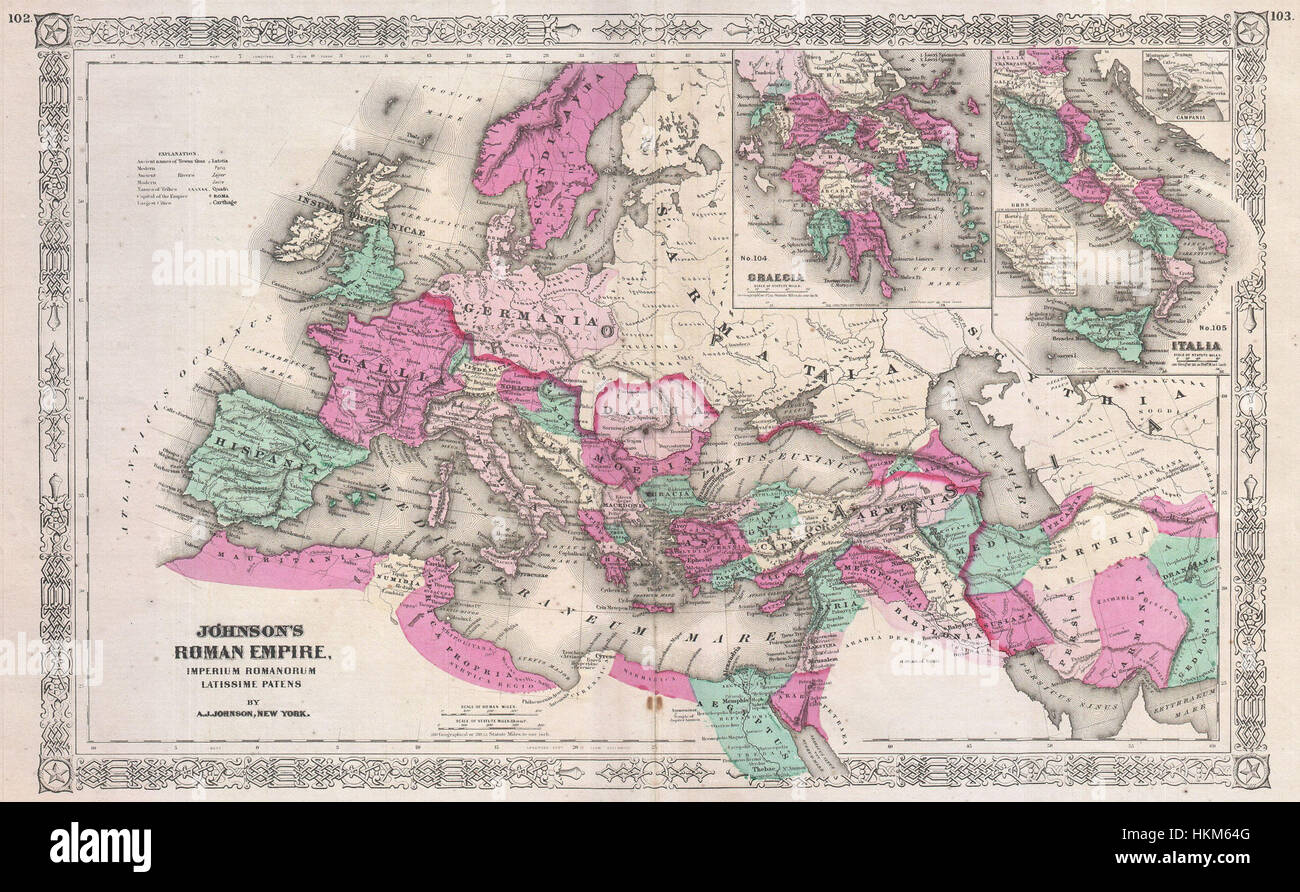The 1864 Johnson map of the Roman Empire offers a detailed depiction of ...
