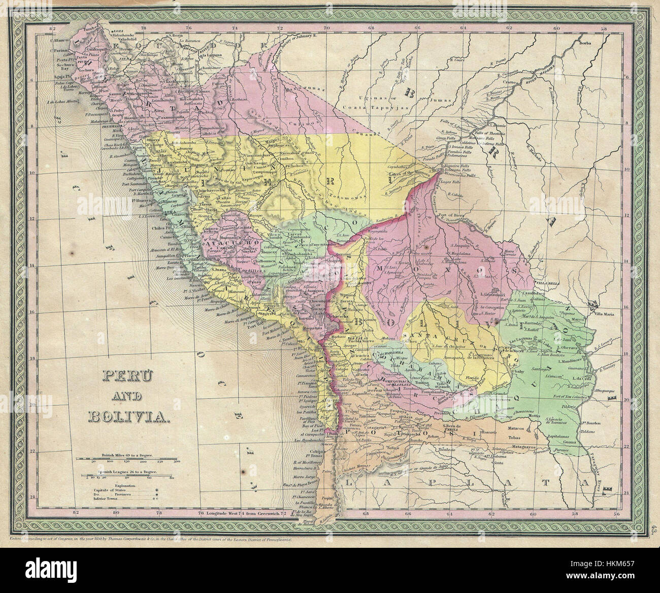 This 1850 map by Mitchell details the geography of Peru and Bolivia ...