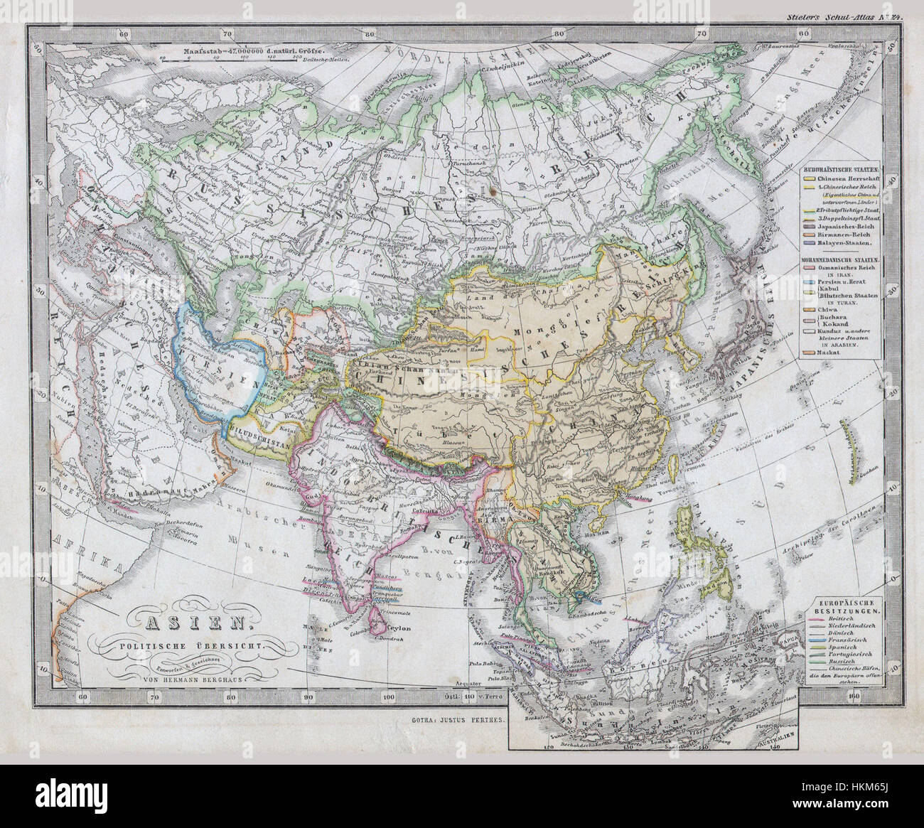 A 1862 map of Asia created by Perthes, showcasing the geographical ...