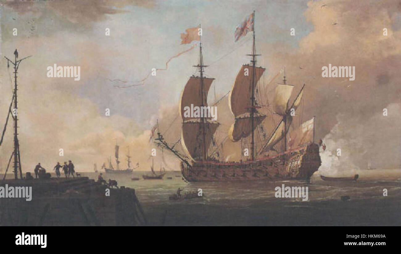 Adriaen van Diest’s painting shows a British Fifth Rate warship ...