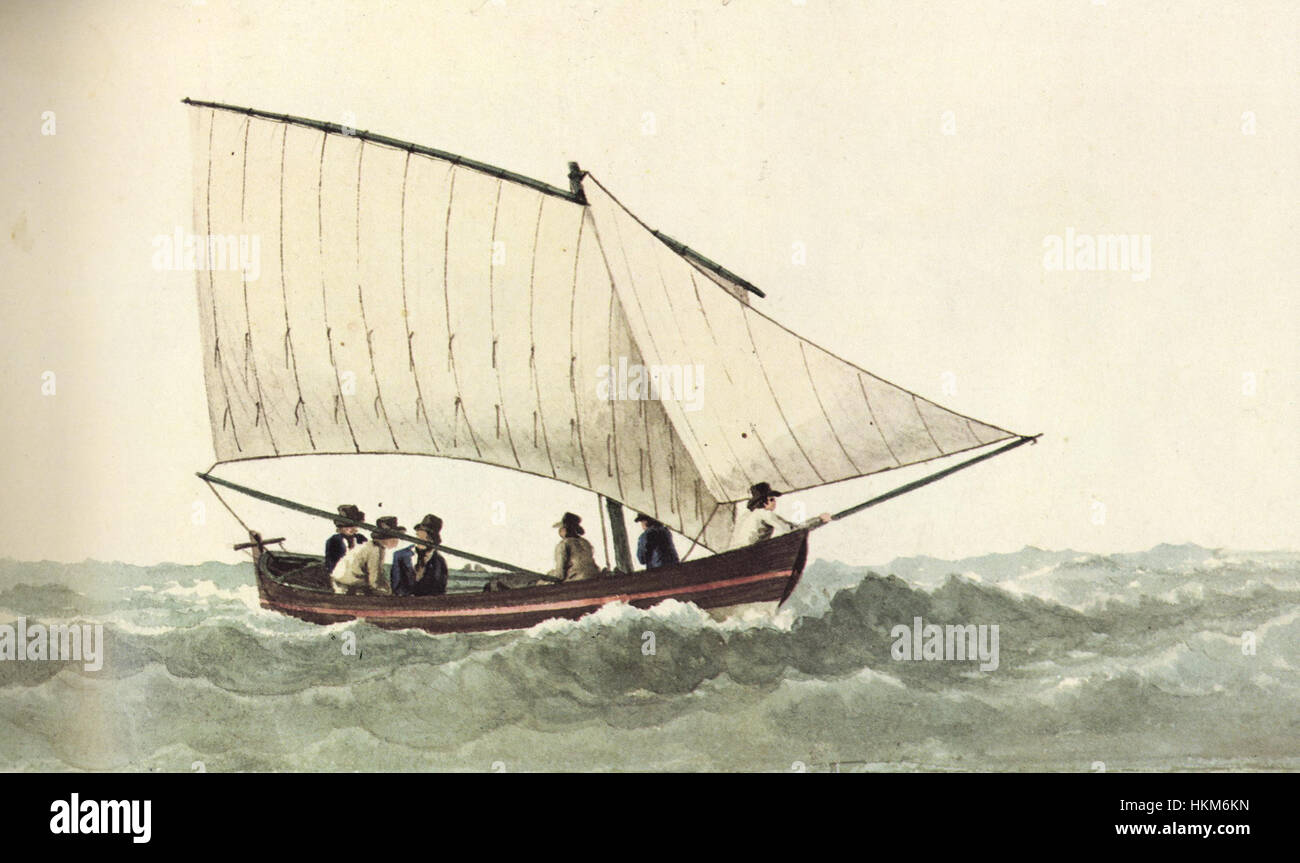 A painting by Antoine Roux depicting the life boat of the ship Ajax ...